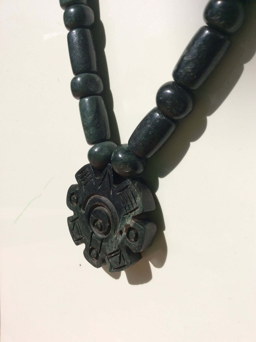 Ollin Pendant Necklace: Aztec Calendar & Guatemalan Jade Style ...