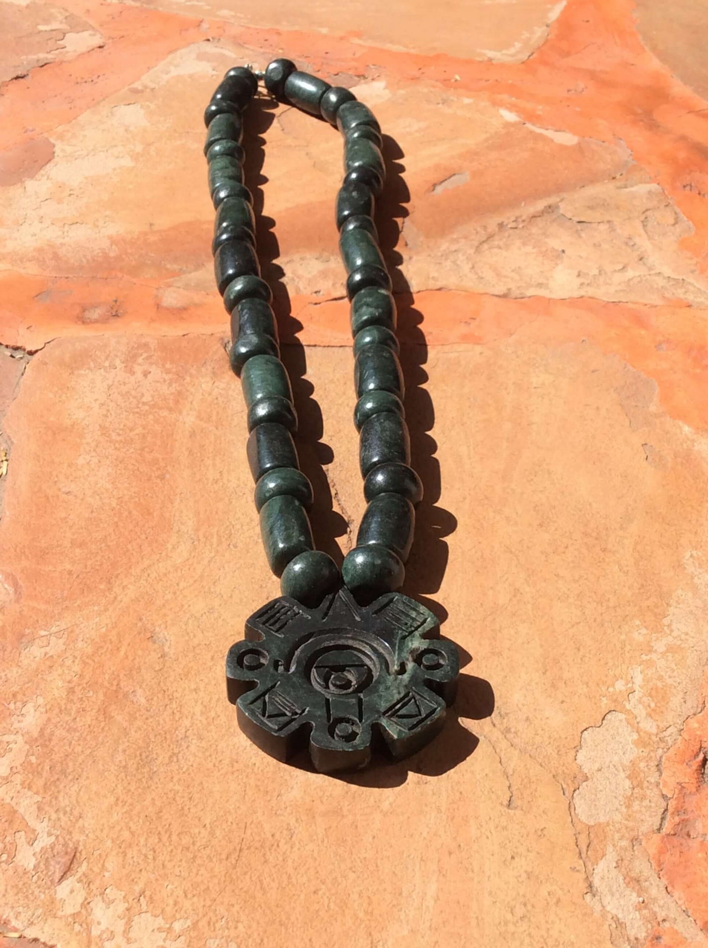 Ollin Pendant Necklace: Aztec Calendar & Guatemalan Jade Style ...
