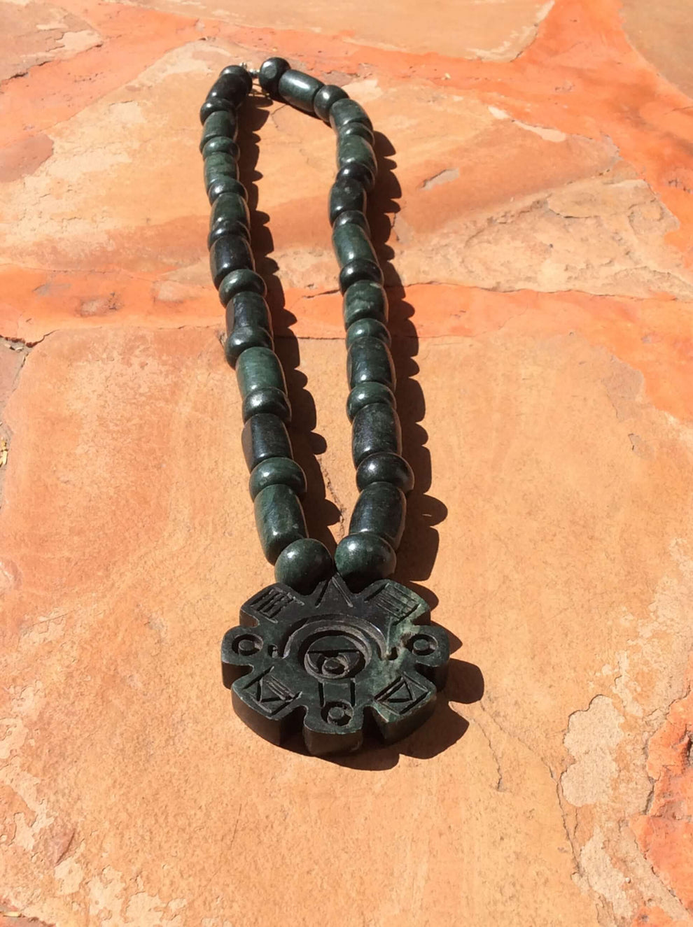 Ollin Pendant Necklace: Aztec Calendar & Guatemalan Jade Style ...