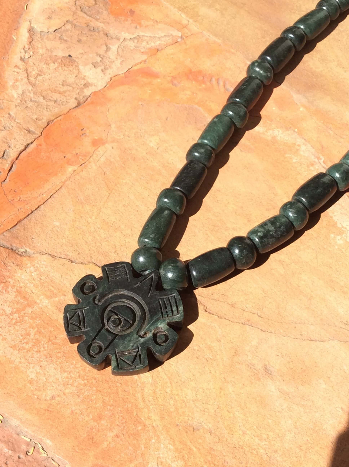 Ollin Pendant Necklace: Aztec Calendar & Guatemalan Jade Style ...