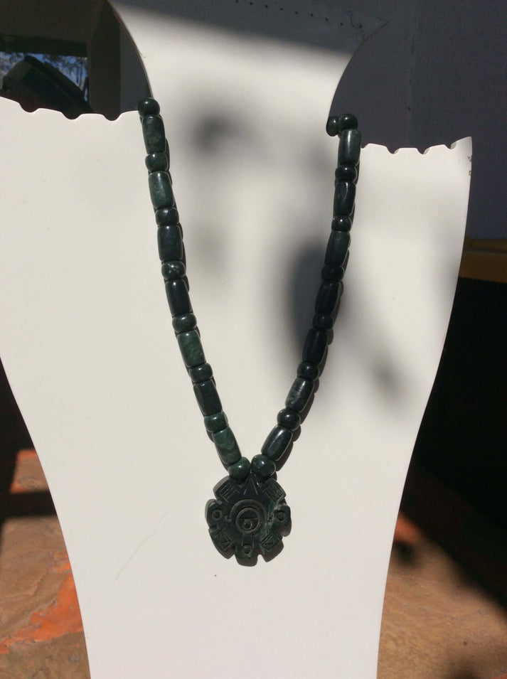 Ollin Pendant Necklace: Aztec Calendar & Guatemalan Jade Style ...