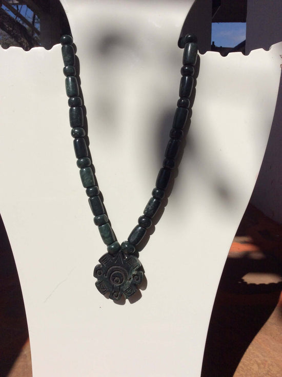 Ollin Pendant Necklace: Aztec Calendar & Guatemalan Jade Style ...