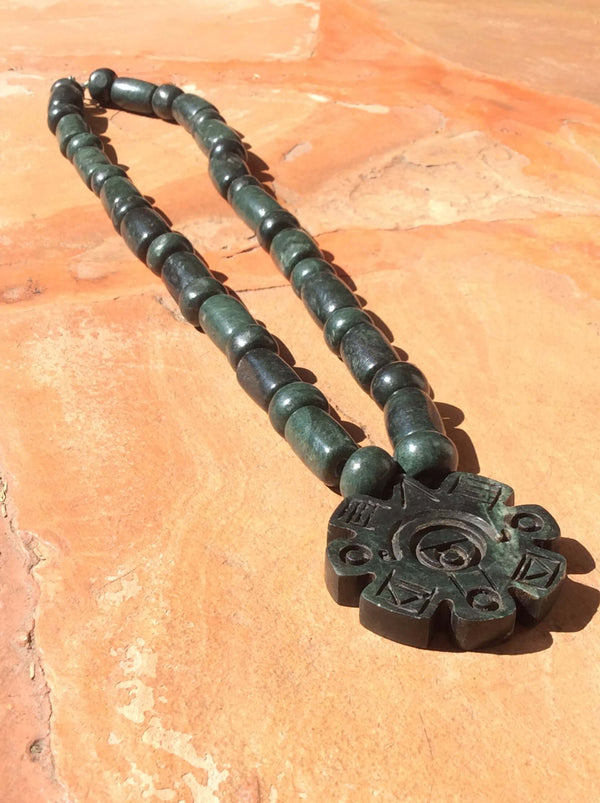 Ollin Pendant Necklace: Aztec Calendar & Guatemalan Jade Style ...